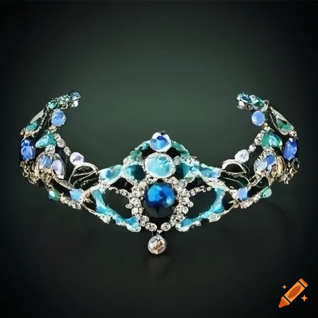 A small and heavily detailed unique, creative downturned noveau tiara ...