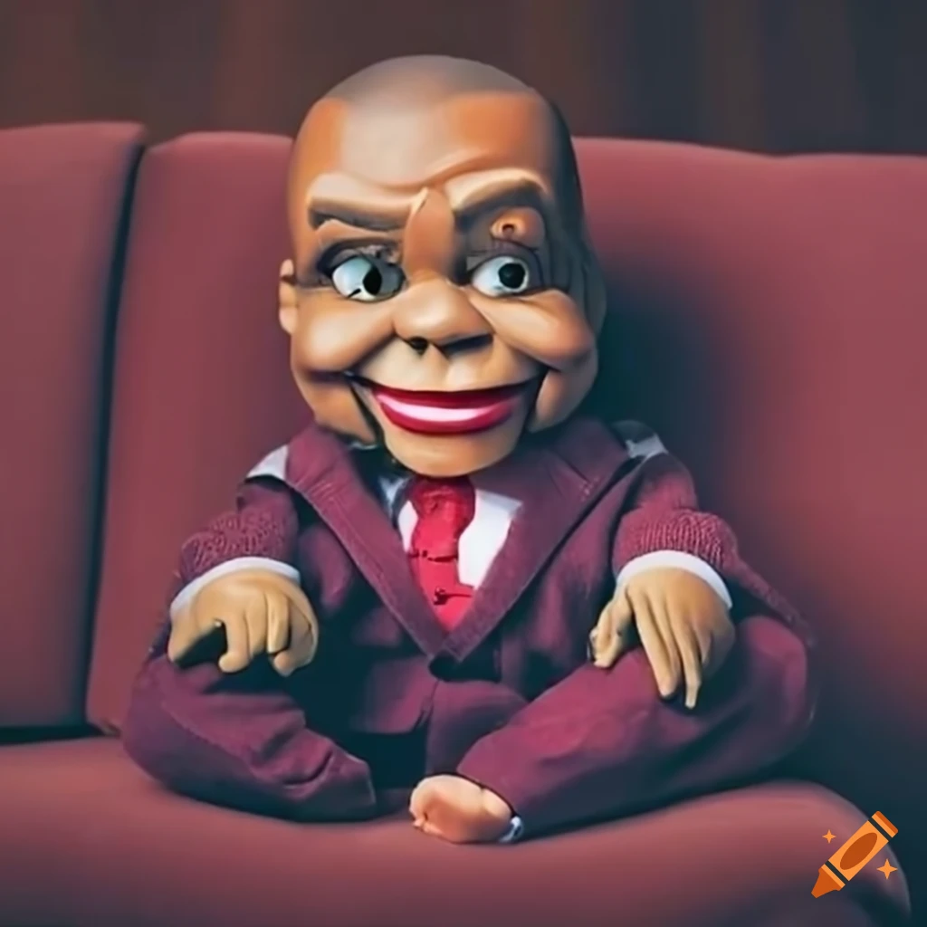 Black senator tim scott ventriloquist doll sitting on a couch on Craiyon