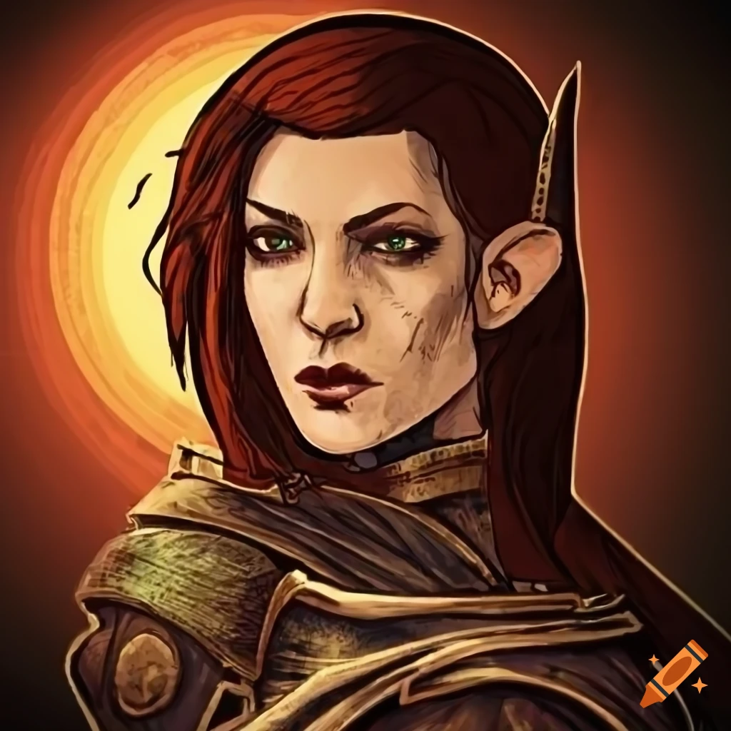 A side profile in the style of a dragon age inquisition tarot card on ...