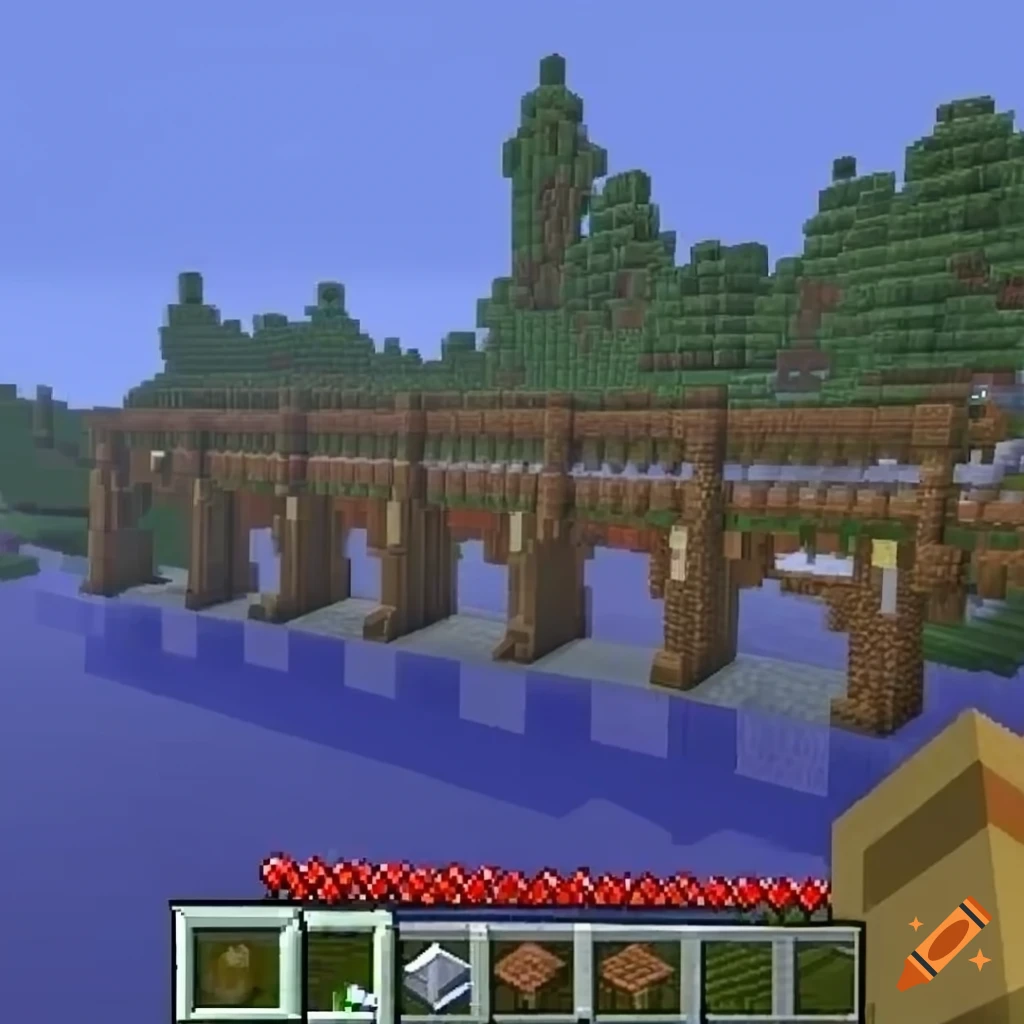A spruce bridge in minecraft on Craiyon