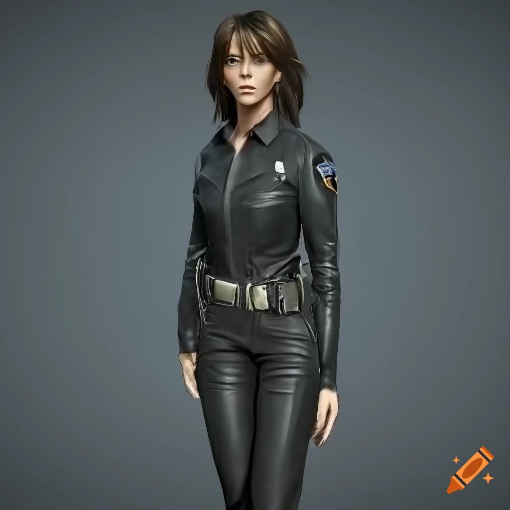 Photorealistic, sophie marceau, confident, hands in pockets, black ...