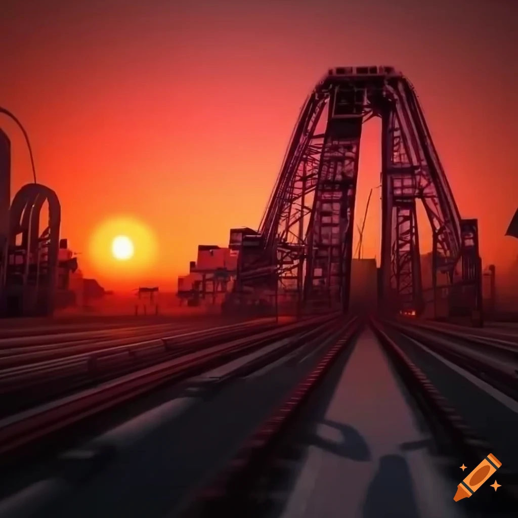 Steel ground amazing 3d desaturated red color and real sunet abandoned ...