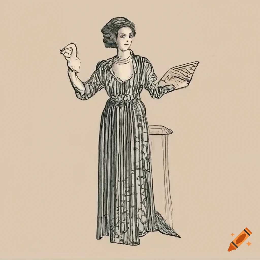Full-length drawing of a woman librarian in art nouveau style on Craiyon
