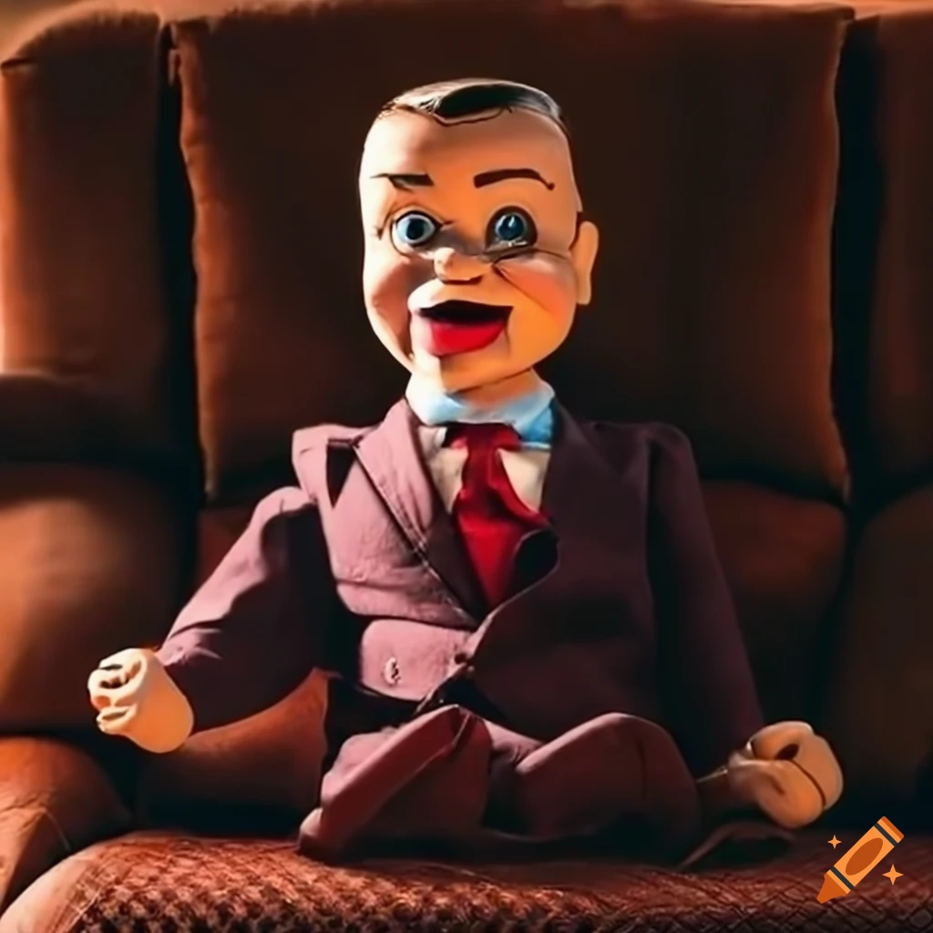 Black senator tim scott ventriloquist doll sitting on a couch on Craiyon