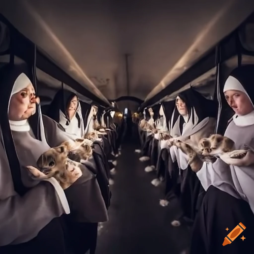 Bus load of nuns holding kittens on Craiyon