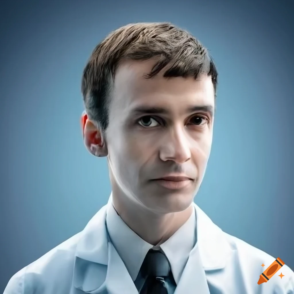 Photo portrait man scientist with short brown hair in white lab coat on ...