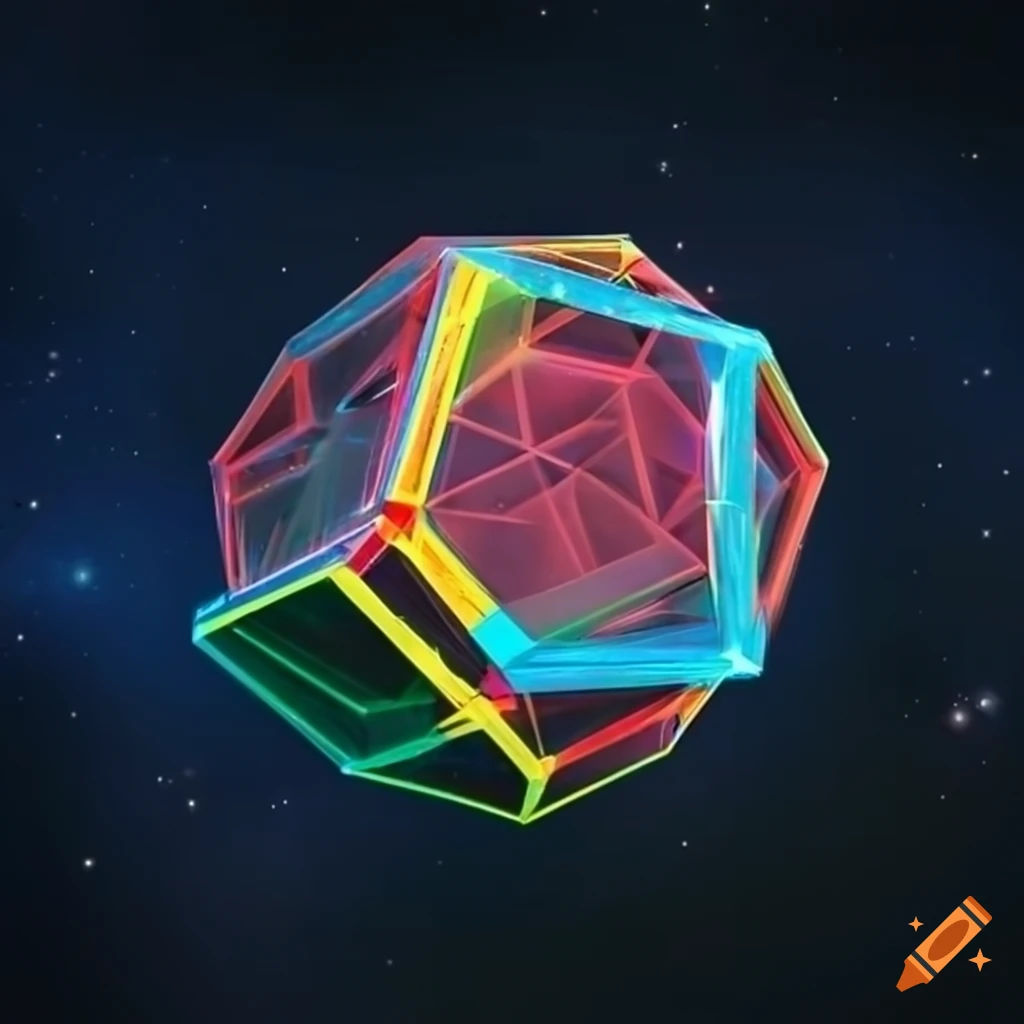 Glowing futuristic dodecahedron rubics cube in outer space