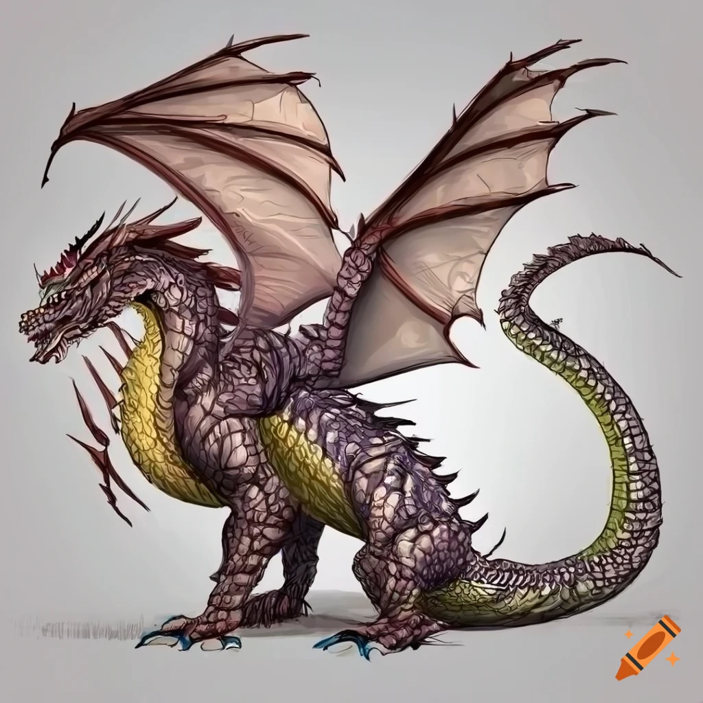 Dragon full length body, concept designs with side view, detailed ...