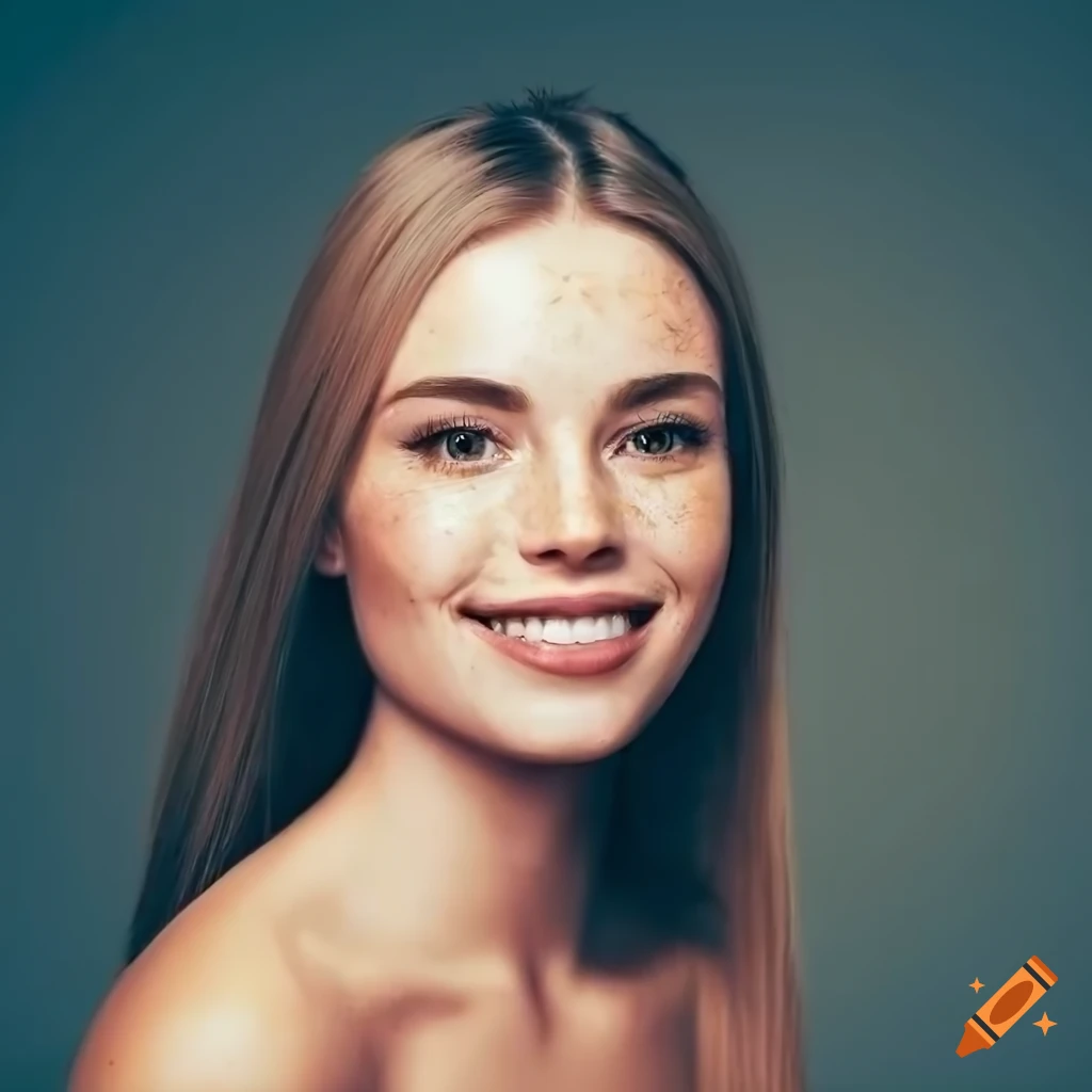 Beautiful Young Woman Delicate Freckles Shy Smile Indoors Dark Blonde Hair