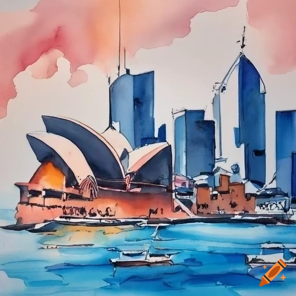Sydney, australia, an artist impression, ink and watercolour on Craiyon