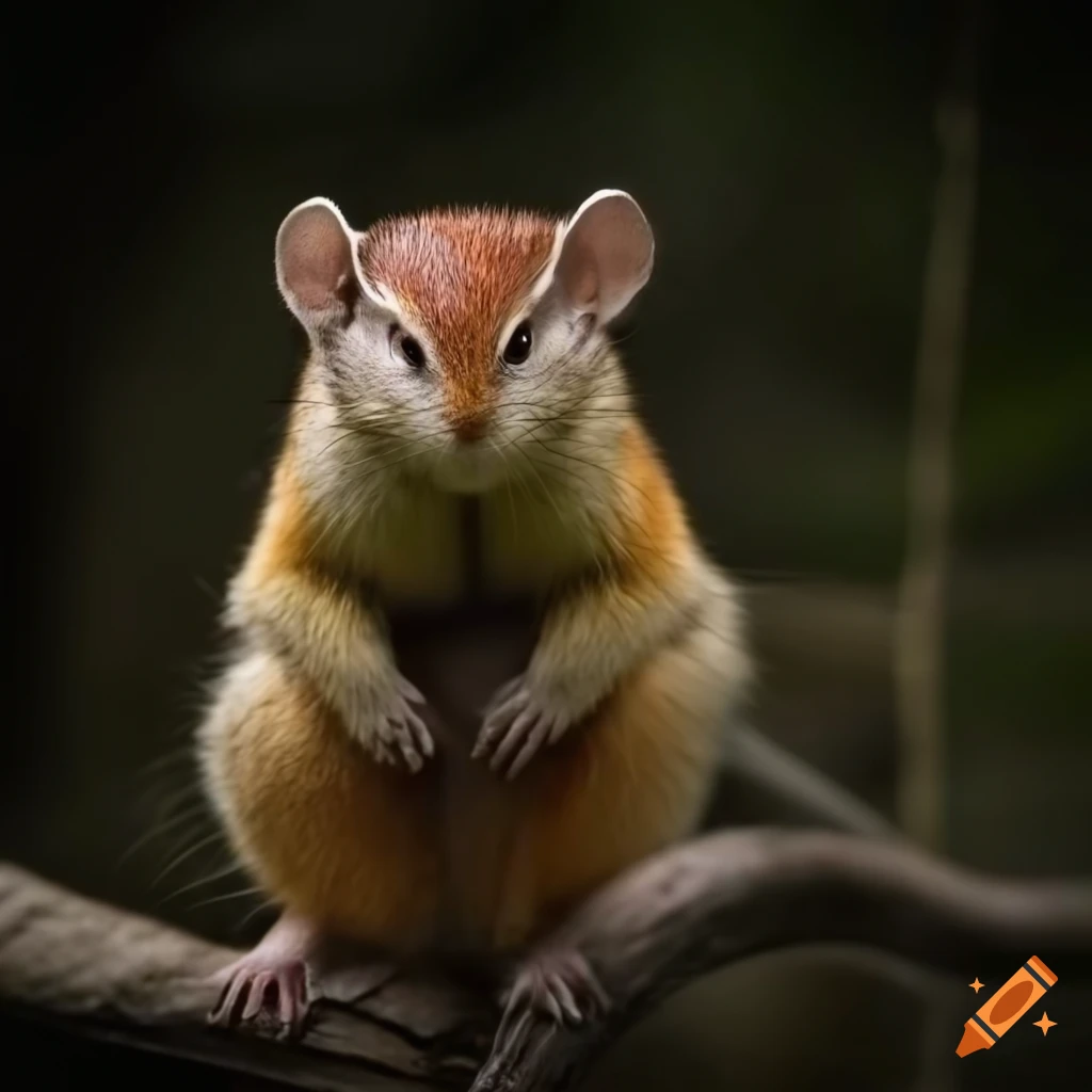 A whimsical hybrid forest rodent creature with a mixture of both bat ...