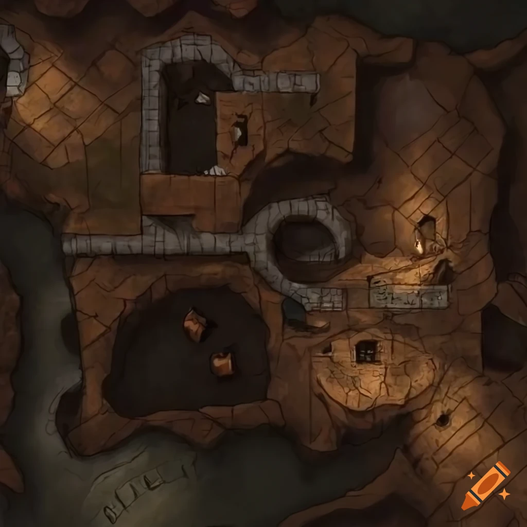 A 2d dungeon & dragons isometric battlemap a battle inside a cave ...