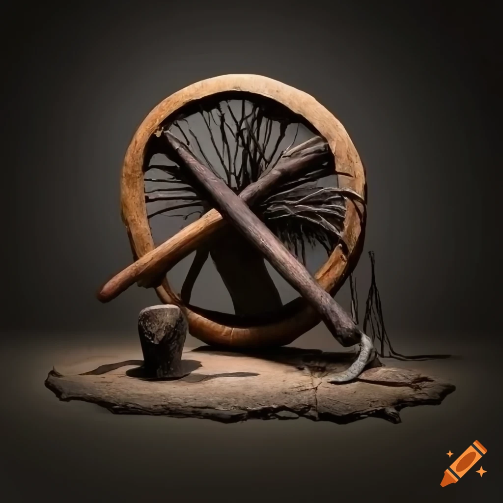 Art installation, country life, black color, sculpture, millstones ...