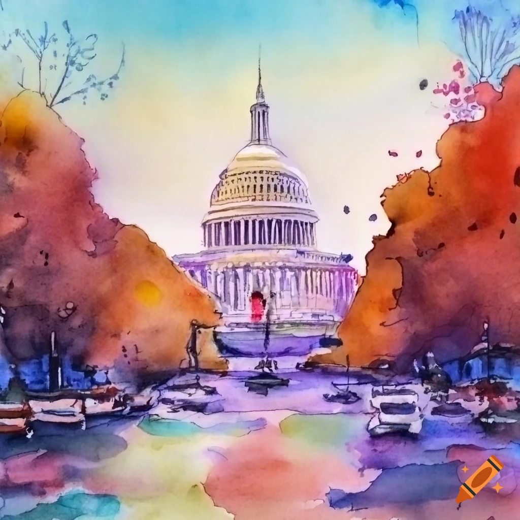 Washington dc, an artist impression, ink and watercolour