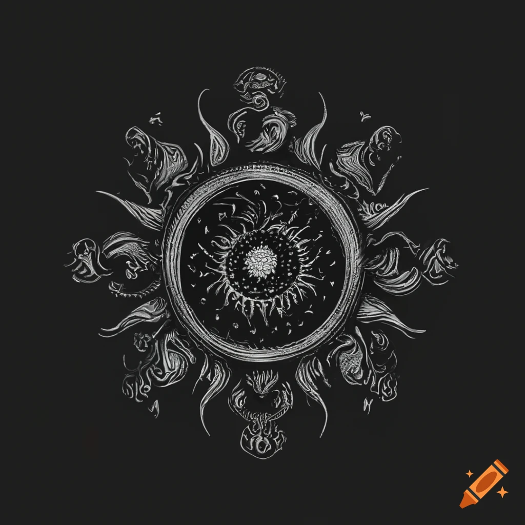 A minimalist royal crest featuring the black sun symbol and fantasy ...