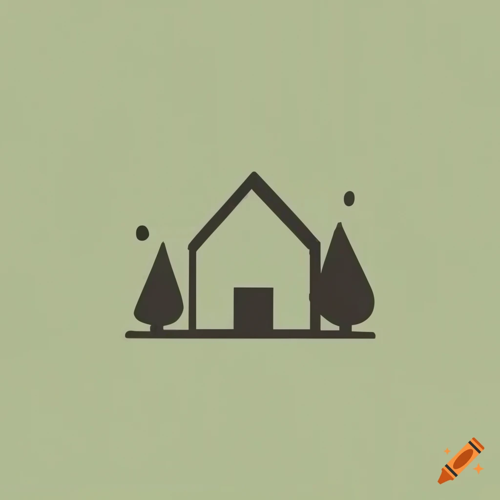 Logo, tiny house between two small trees, simple drawing, vector ...