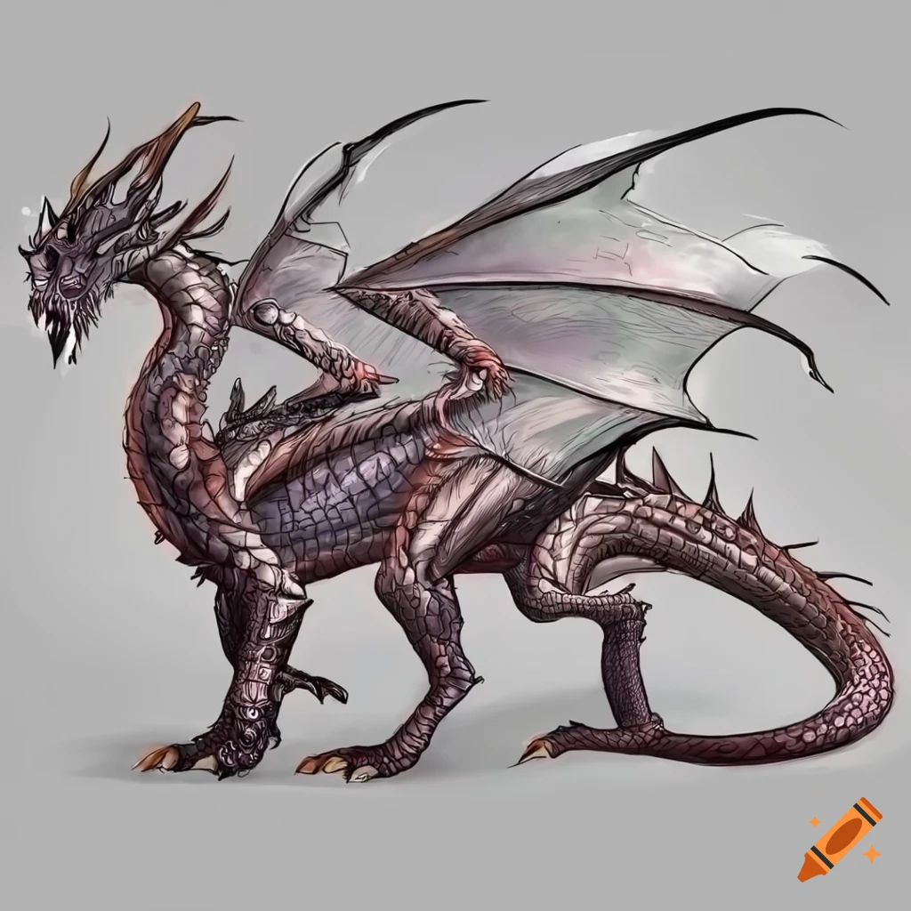Dragon full length body, concept designs with side view, detailed ...