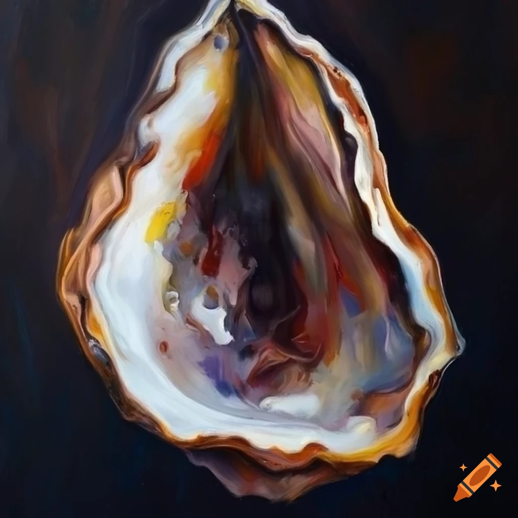 Oil painting of dark colors vibrant oyster shell