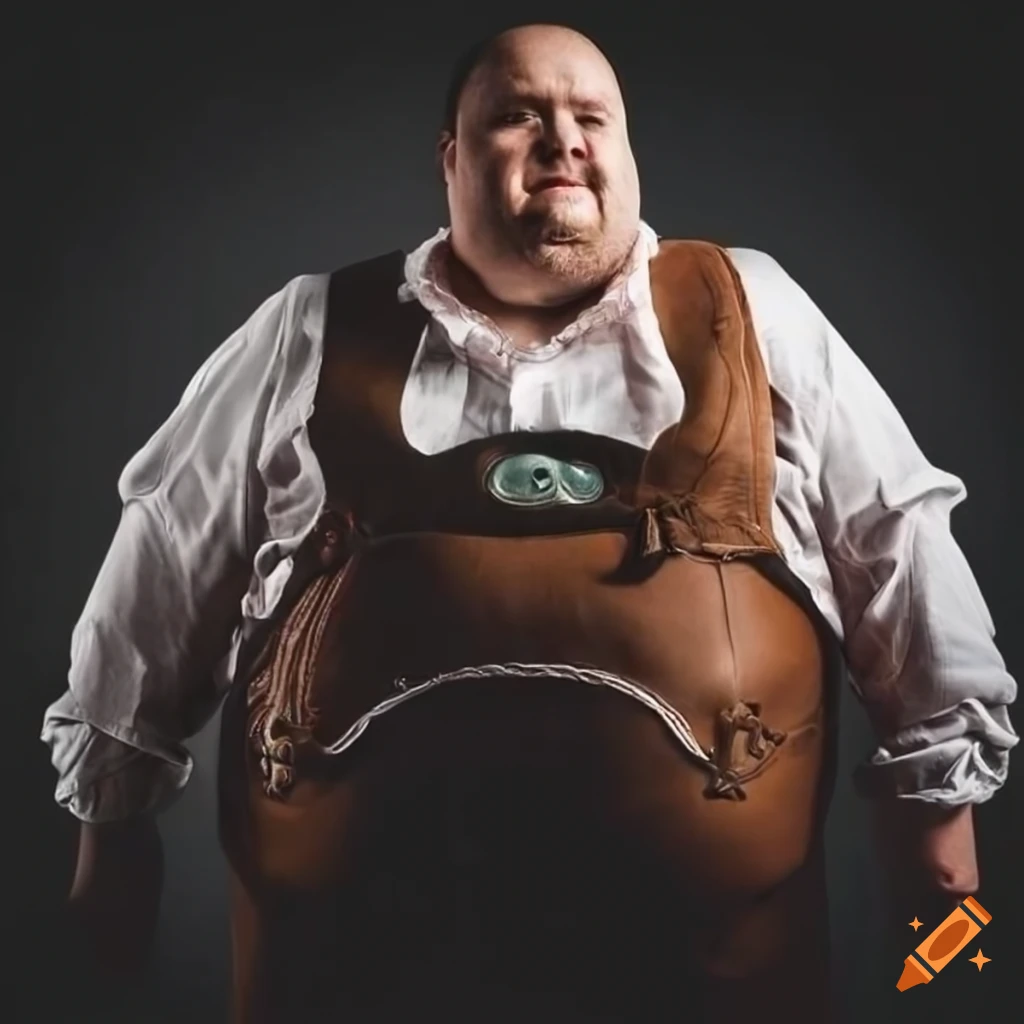 Obese man in traditional bavarian leather clothes
