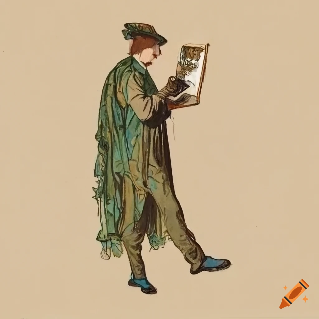Full-length drawing of a man painter in art nouveau style on Craiyon