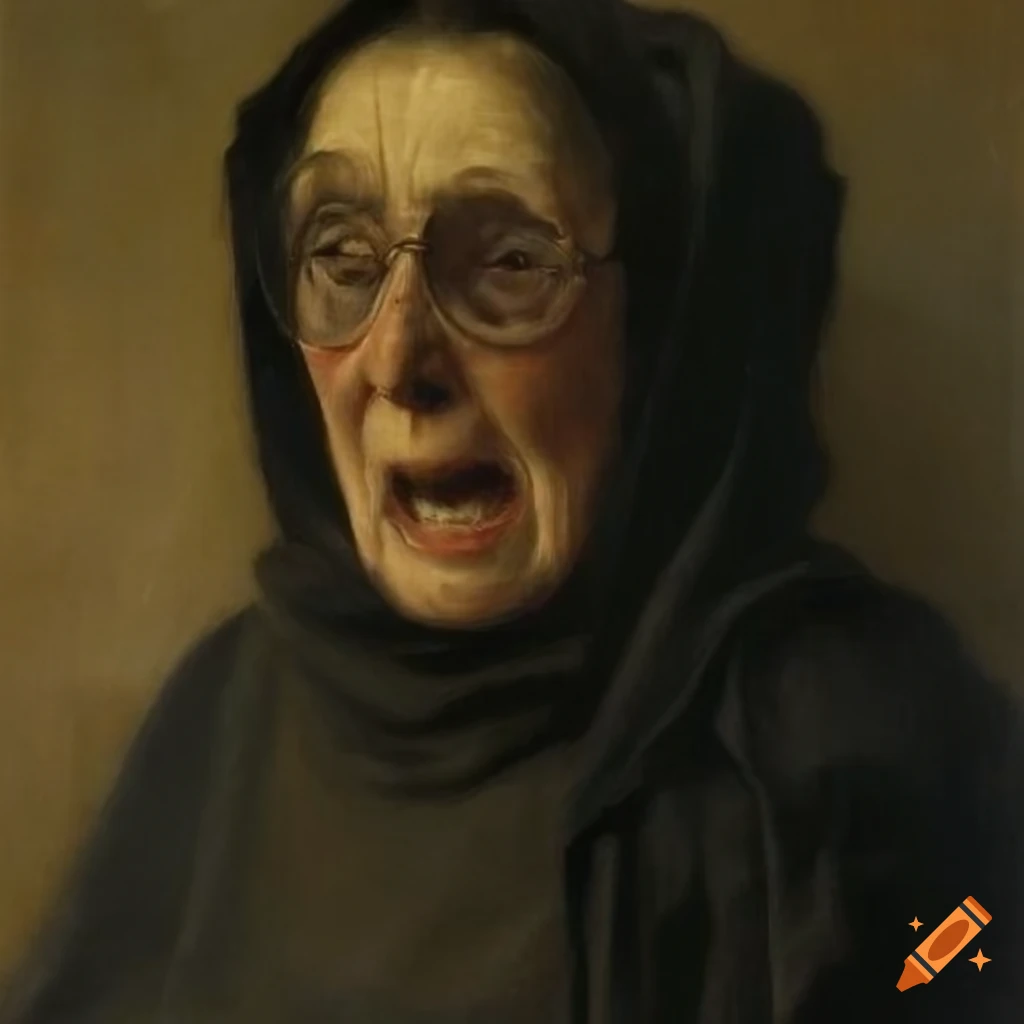Frank duveneck dark paintings old lady shouting