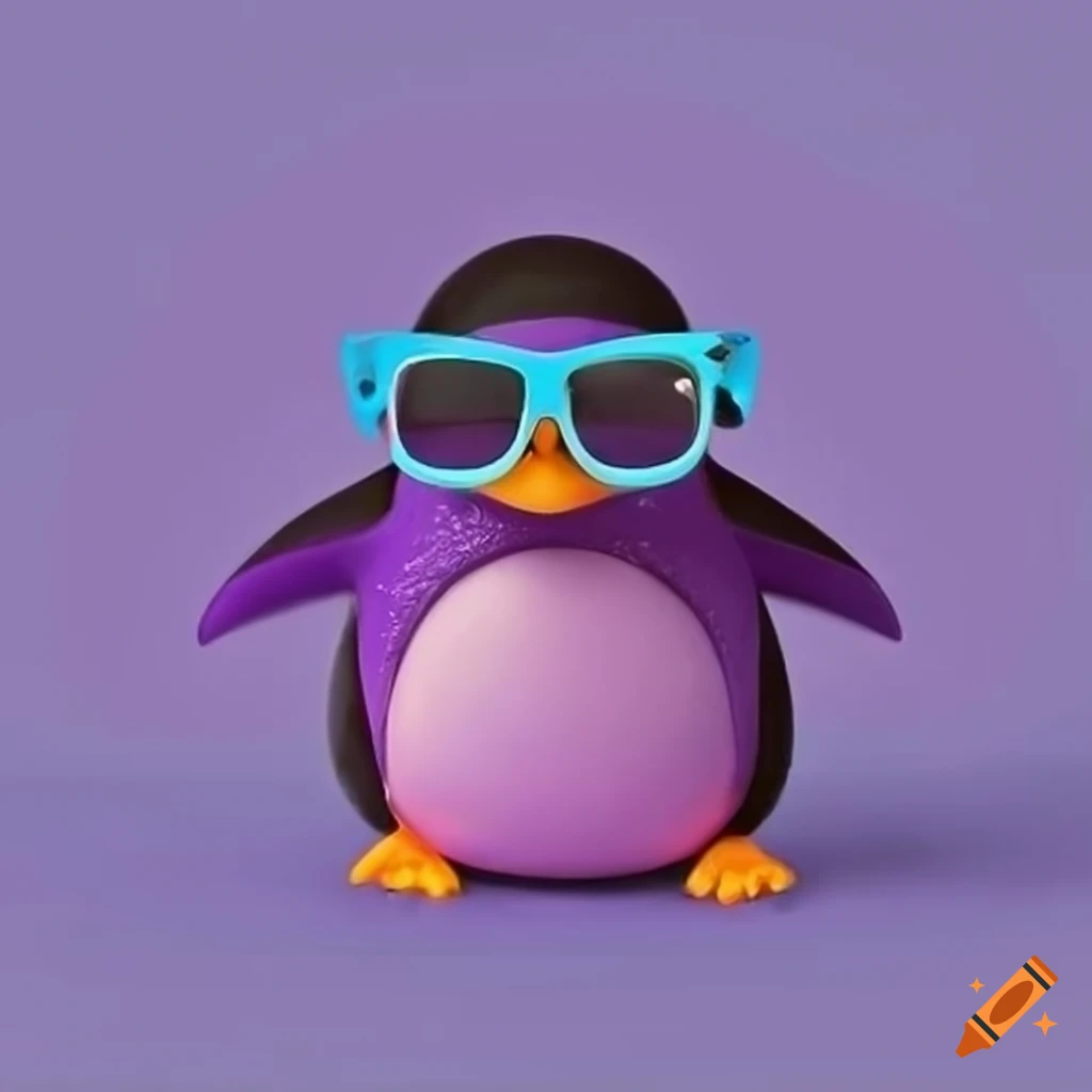 Cute purple penguin with sunglasses