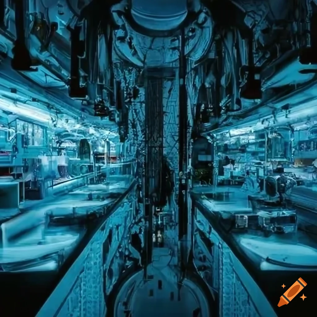 Futuristic fairy aesthetic mechanical food factory interior