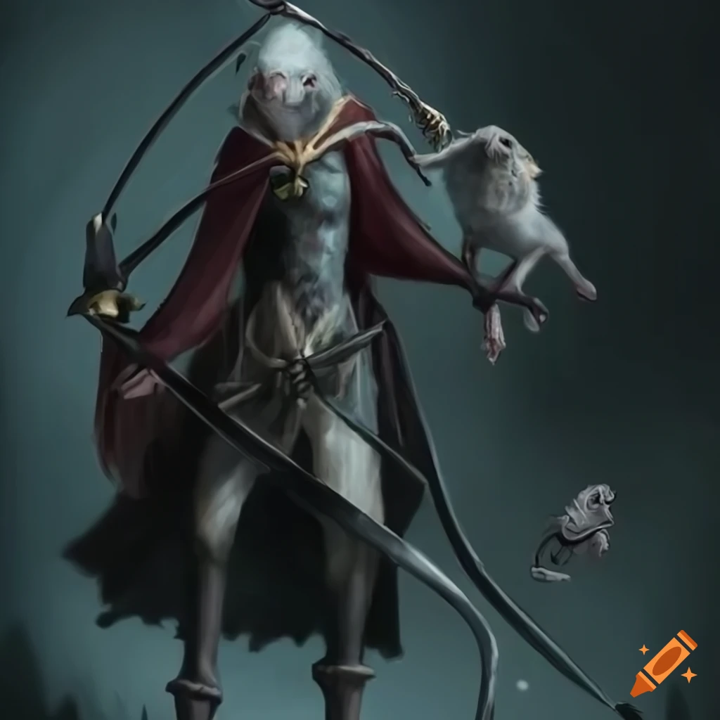 Darkelf with a rapier, a short bow and a pet mouse on Craiyon