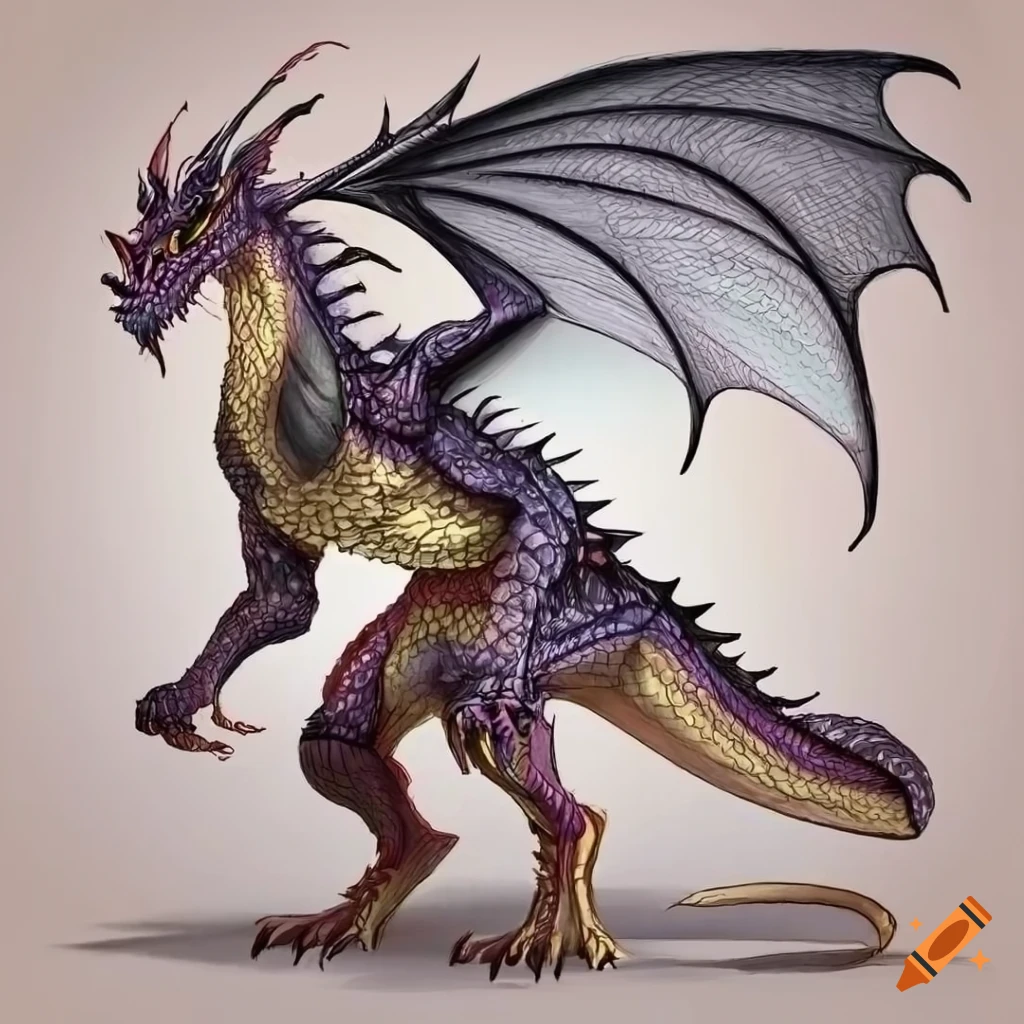 Dragon full length body, concept designs with side view, detailed ...