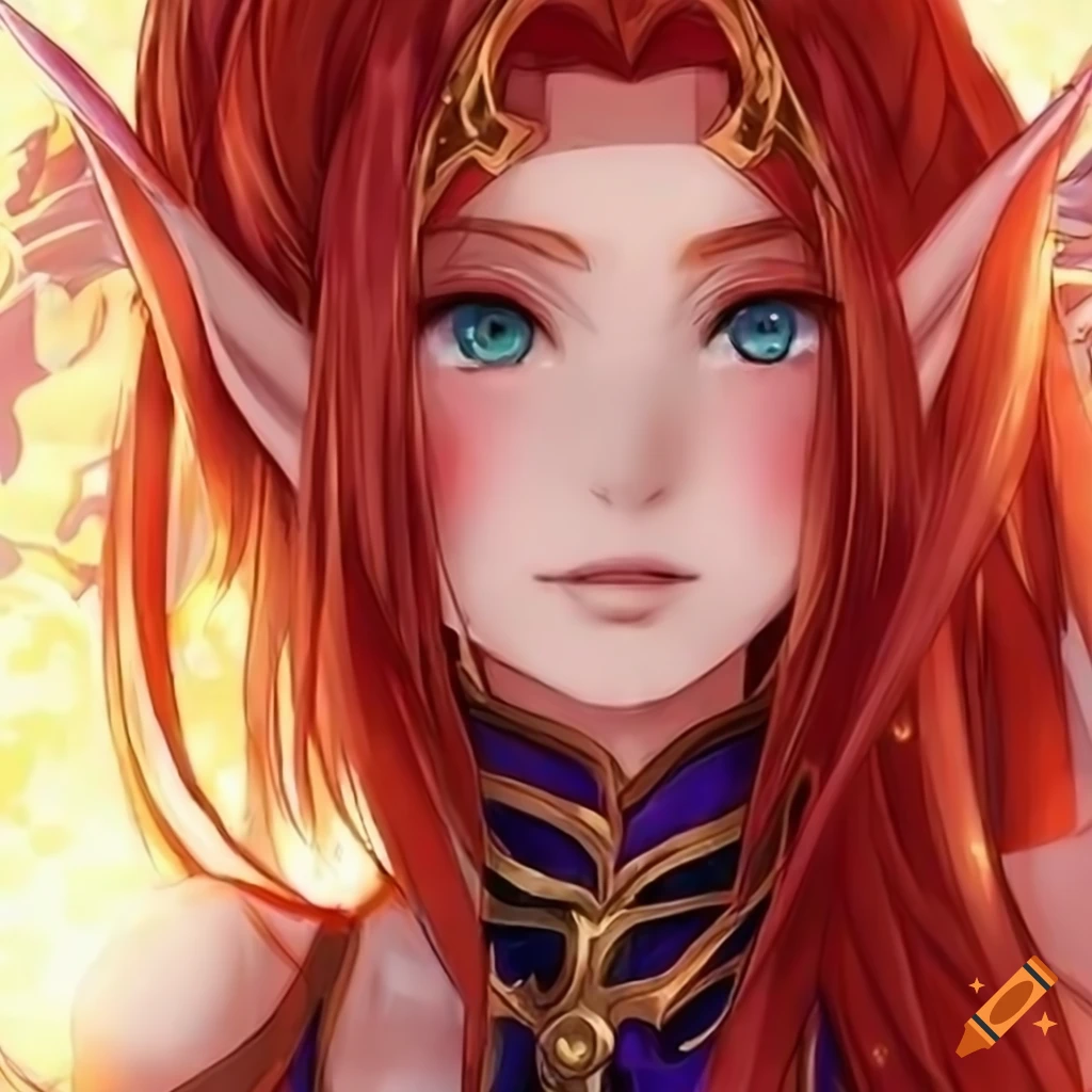 Elf mage with cute face red hair on Craiyon
