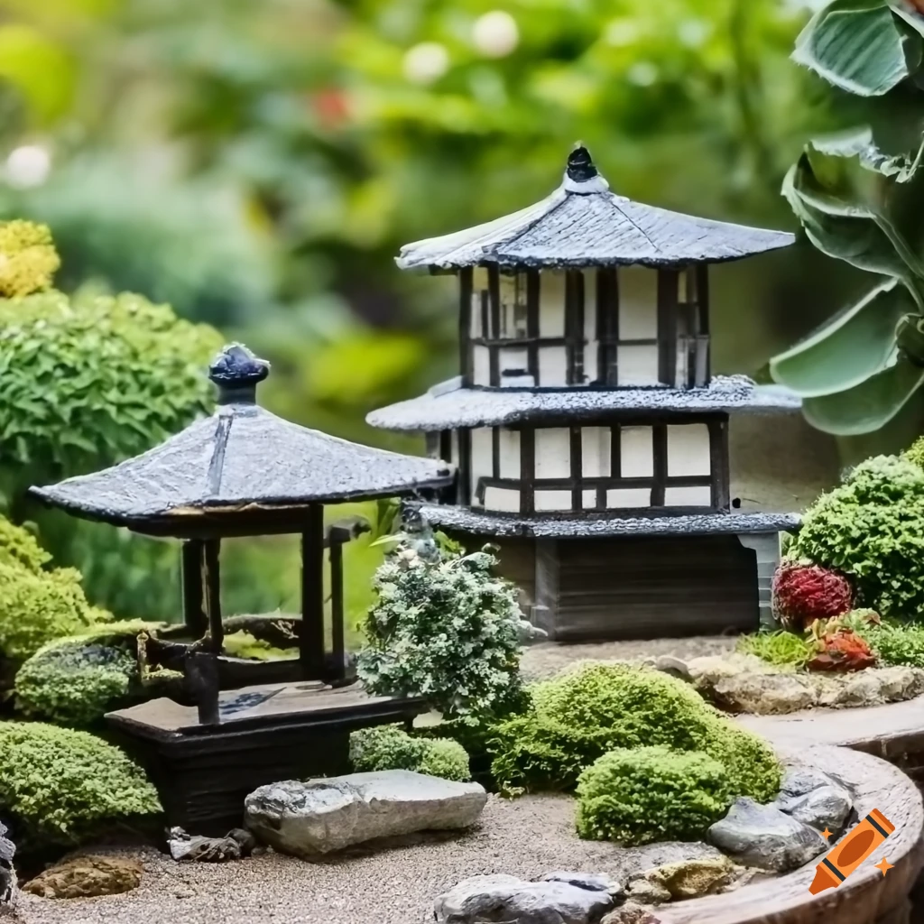 Professional photography of a miniature japanese oriental garden set ...