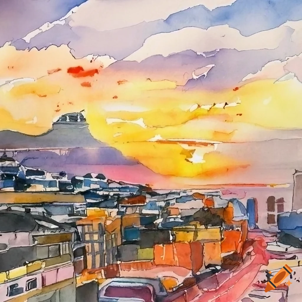 Cape town, watercolour and ink