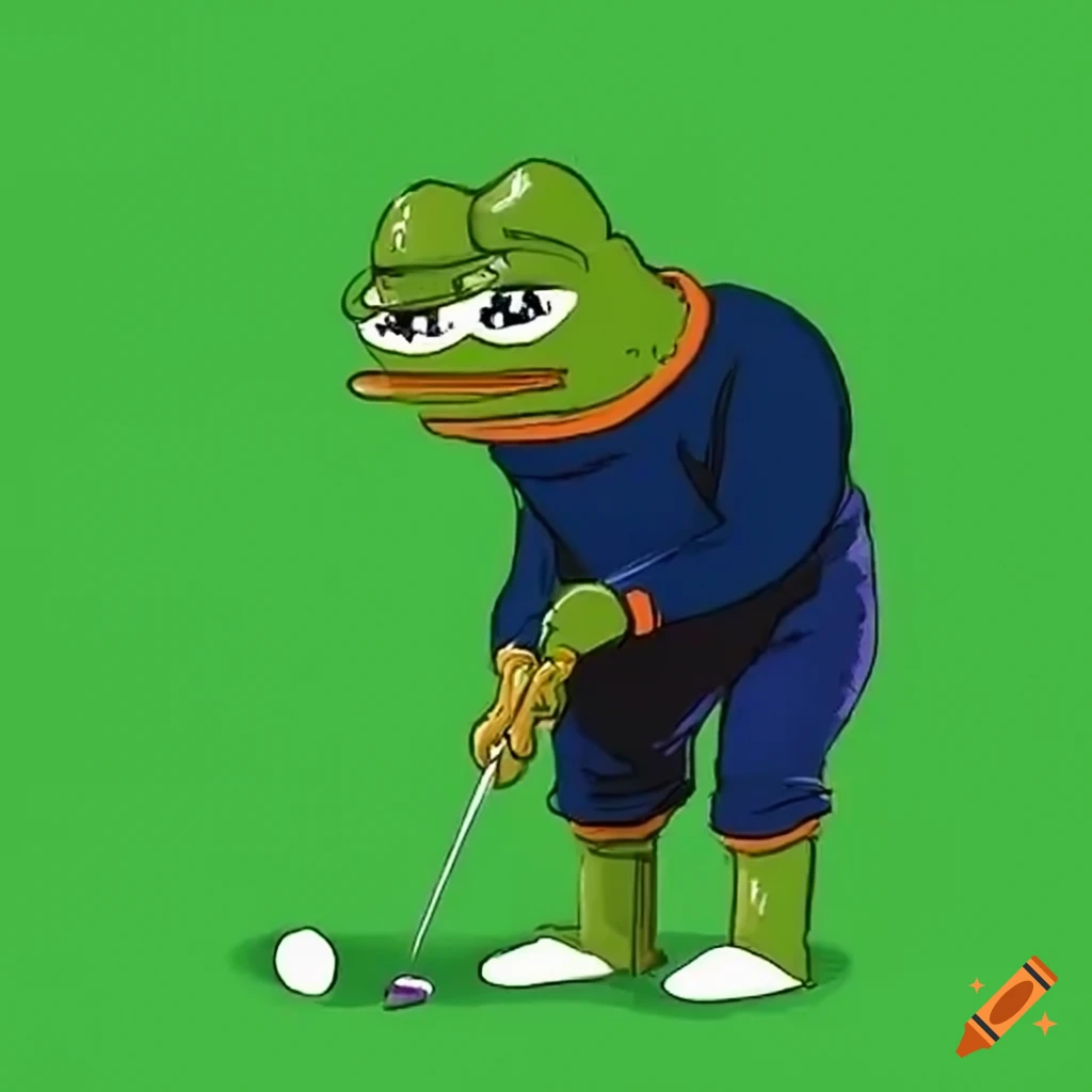 Green Cartoon Frog Playing Golf