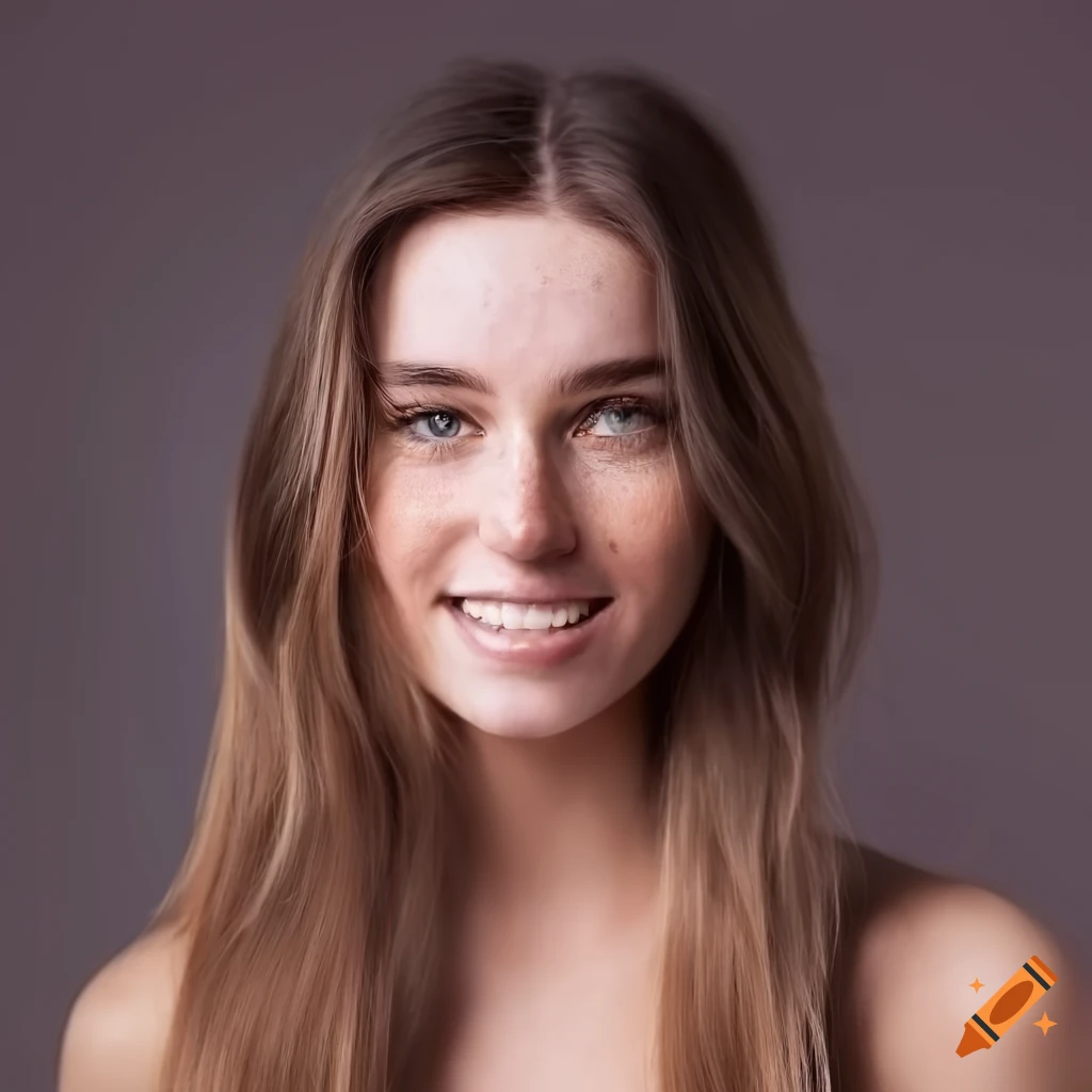 Beautiful Young Woman Delicate Freckles Shy Smile Indoors Dark Blonde