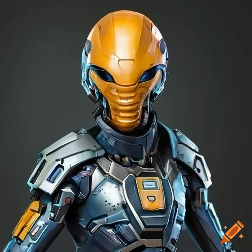 Sci-fi alien wearing hi-tech armor, highly detailed on Craiyon