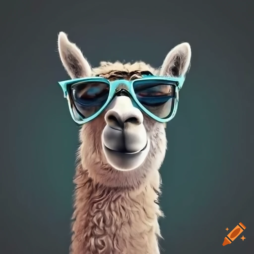 A philosophical thinking llama with glasses and a mustache