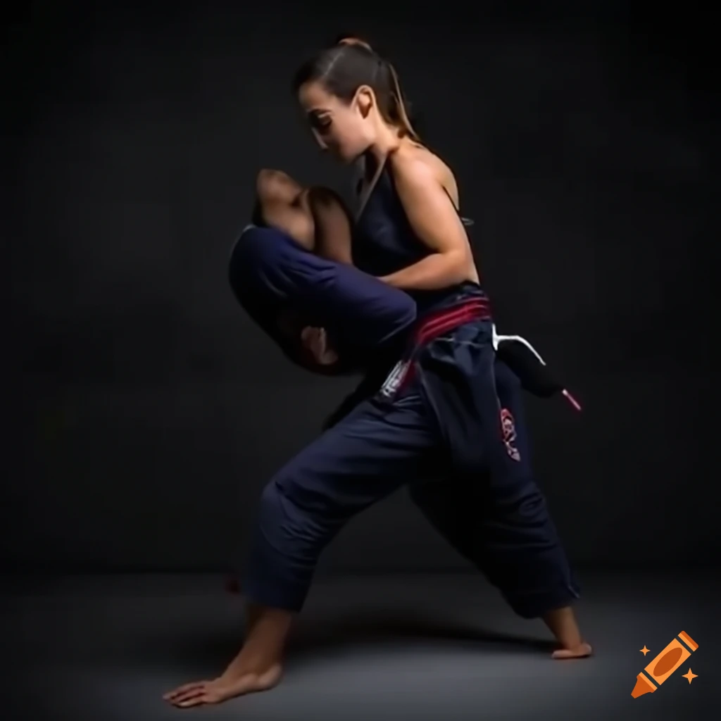 Young woman practising brazilian jiu jitsu nogi on Craiyon