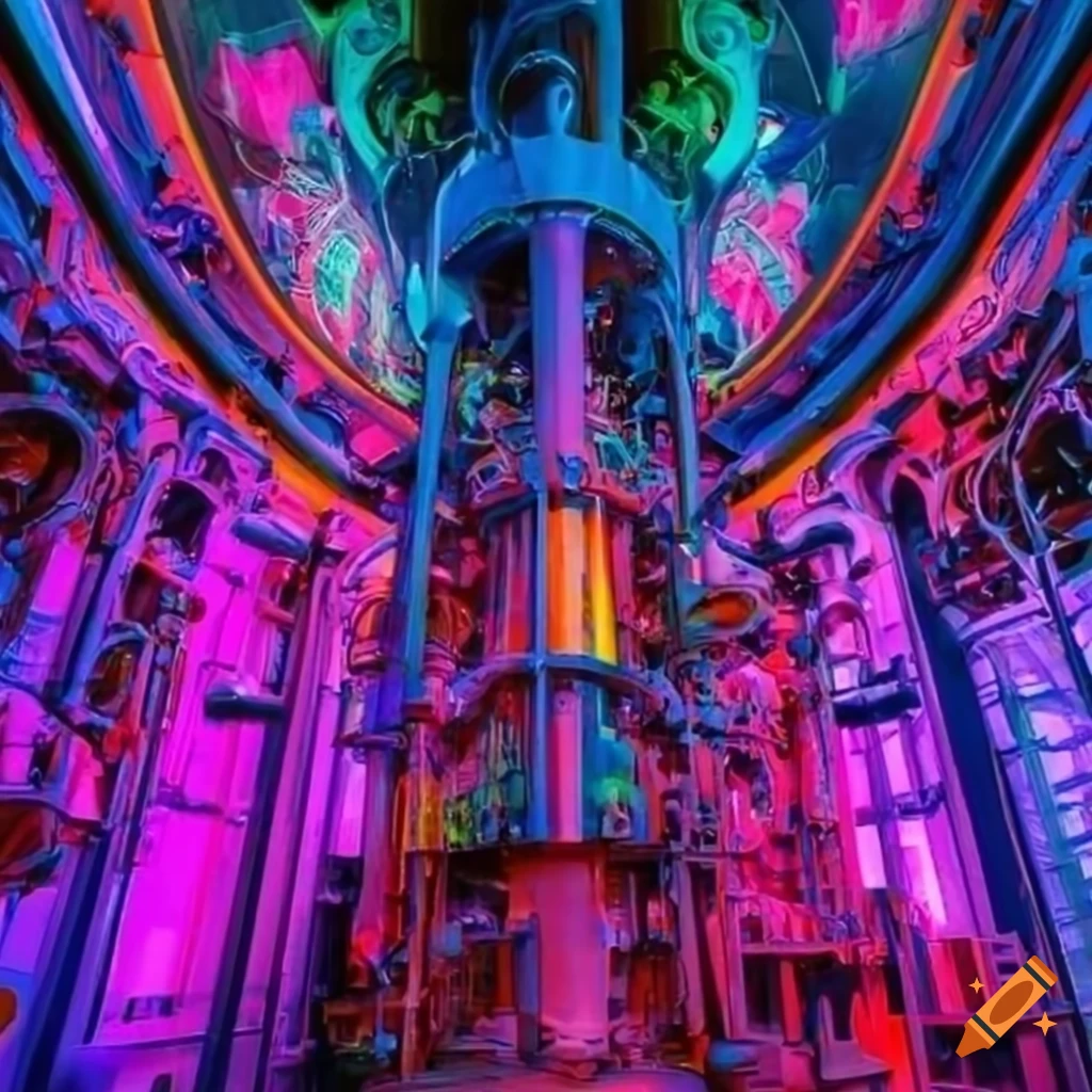Large futuristic colourful fairy aesthetic mechanical food factory ...