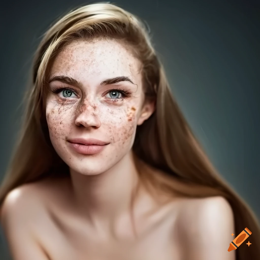 Beautiful Young Woman Delicate Freckles Shy Smile Indoors Dark Blonde Hair