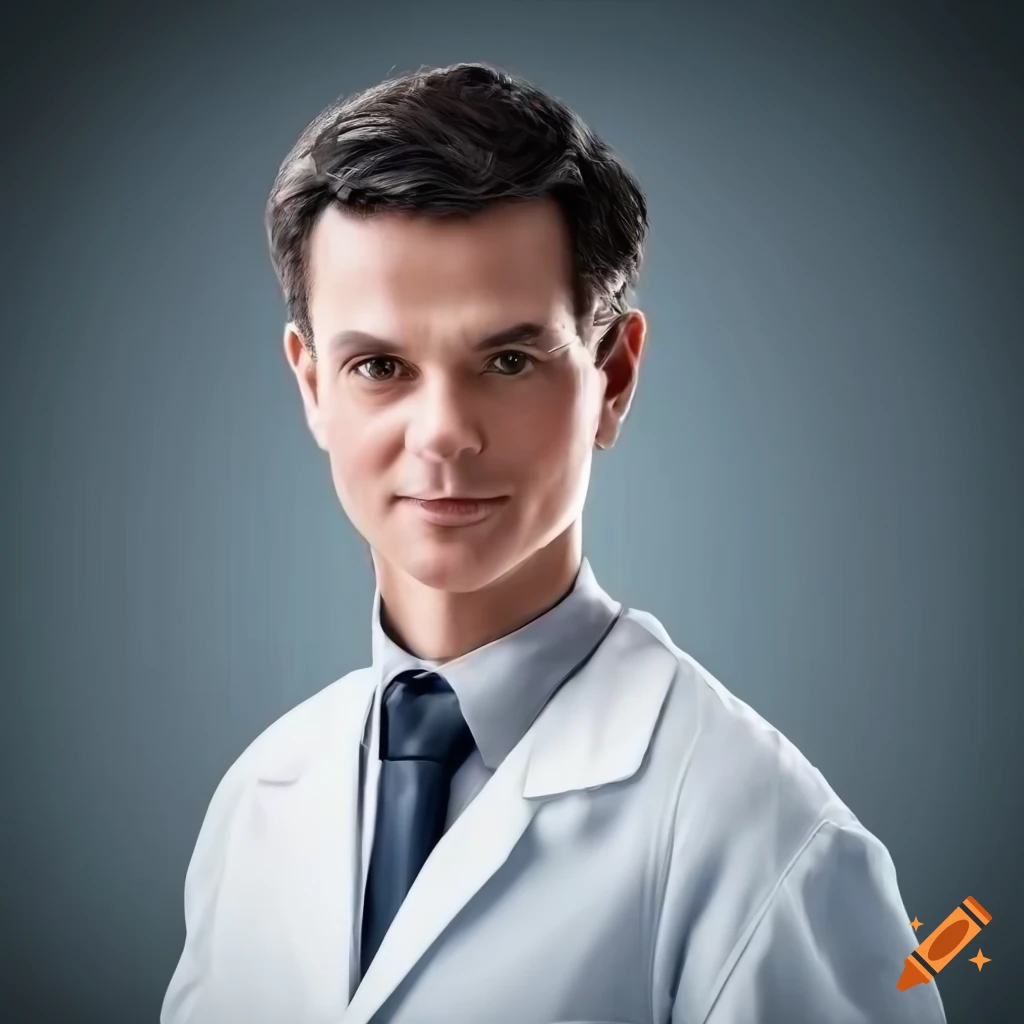 Photo portrait man scientist with short brown hair in white lab coat on ...