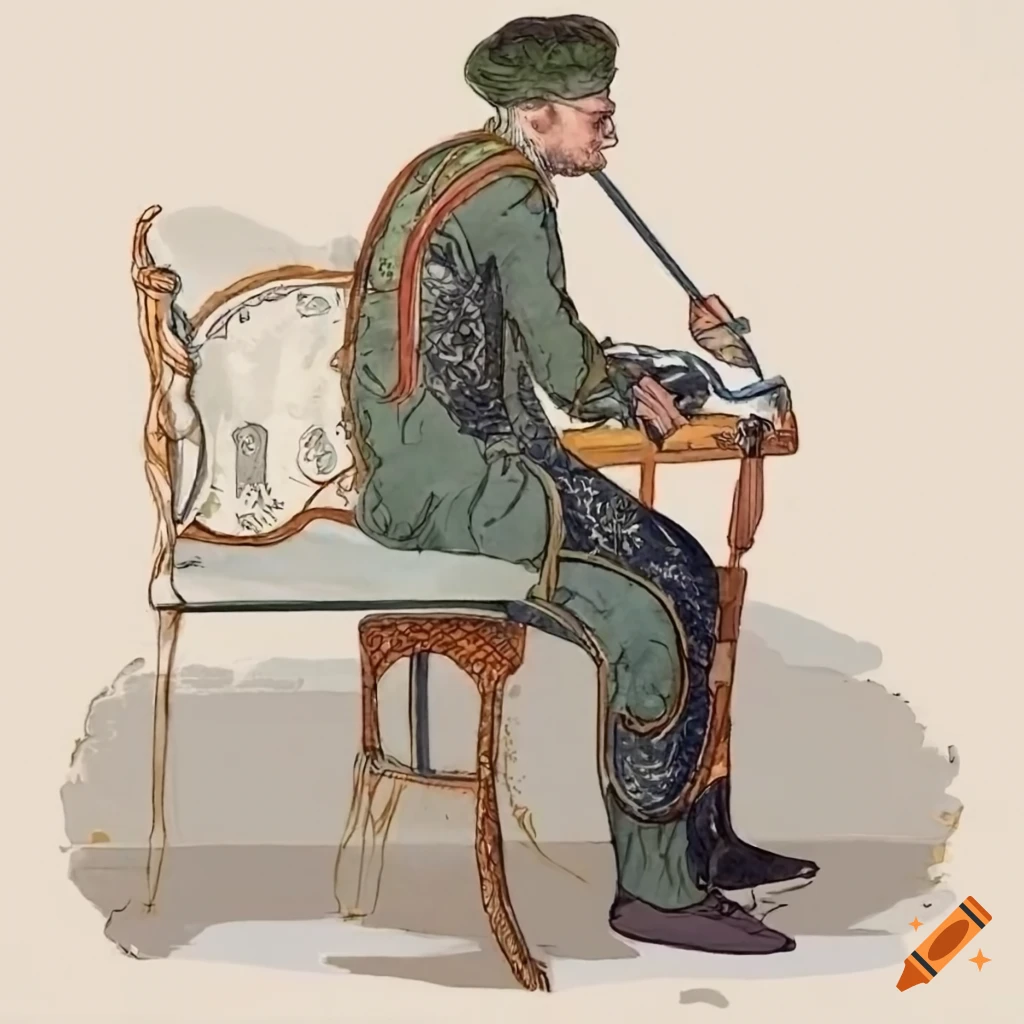 Full-length drawing of a man painter in art nouveau style