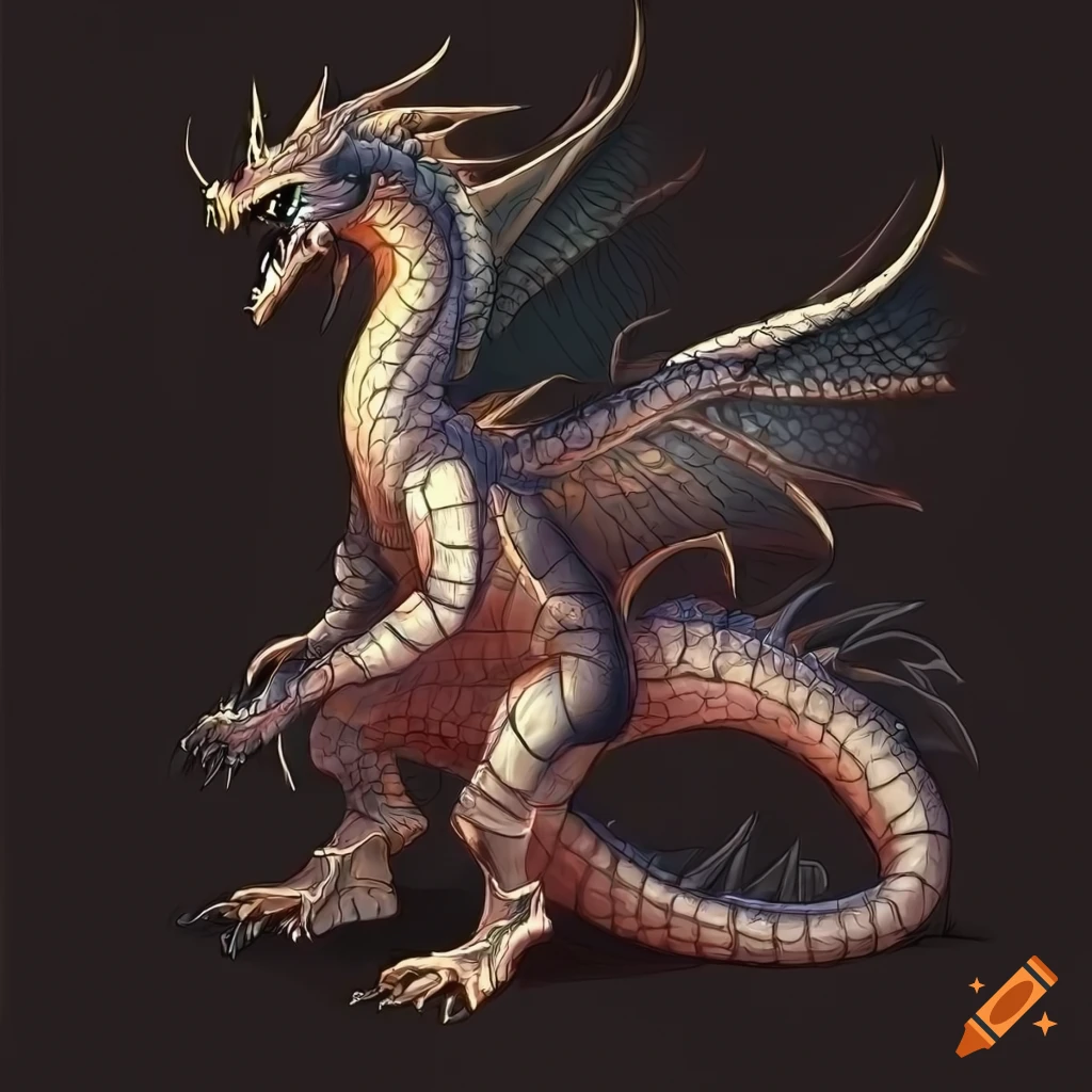 Dragon full length body, concept designs with side view, detailed ...