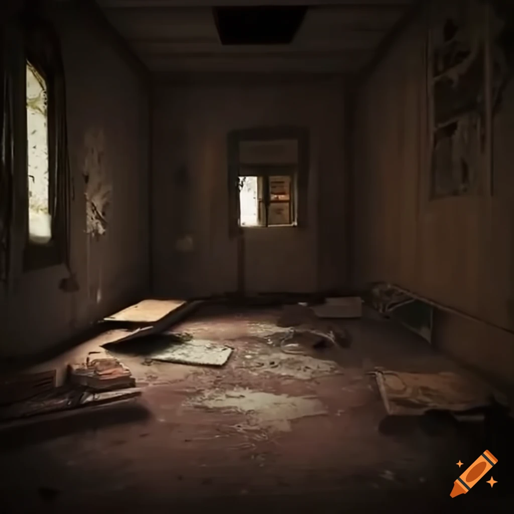 A abandoned room with no furniture with first person view