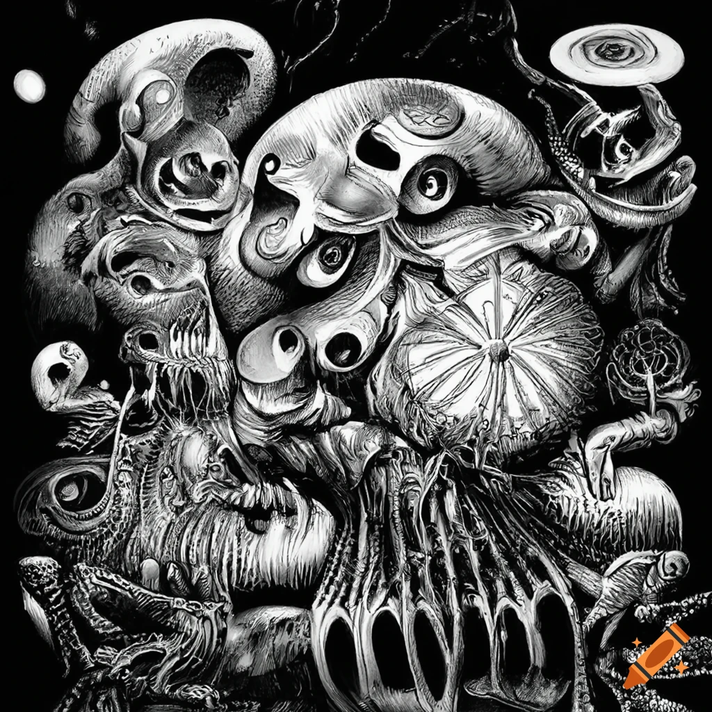 Joe fenton drawing scene decor black and white microcosme many ...