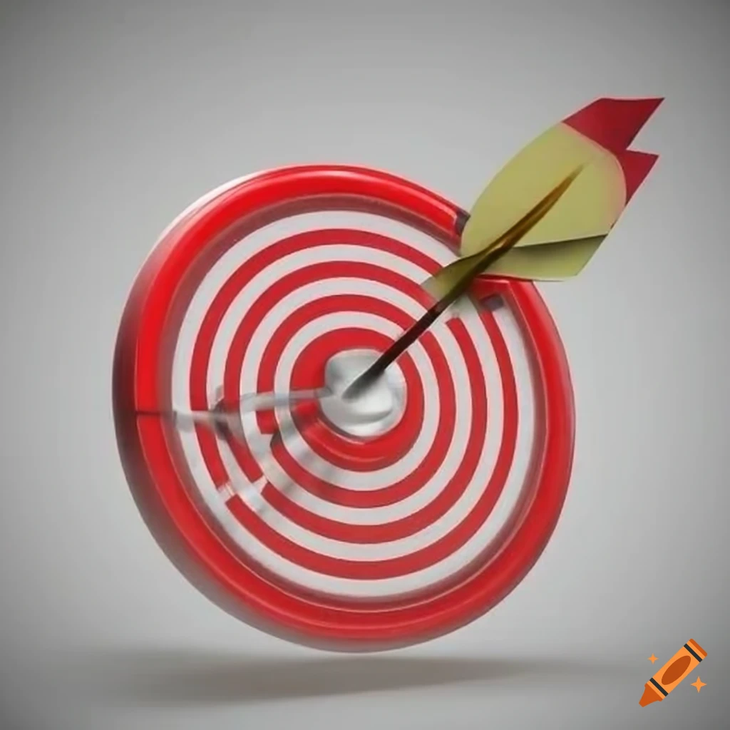 Red and white arrow target being shattered on white on Craiyon