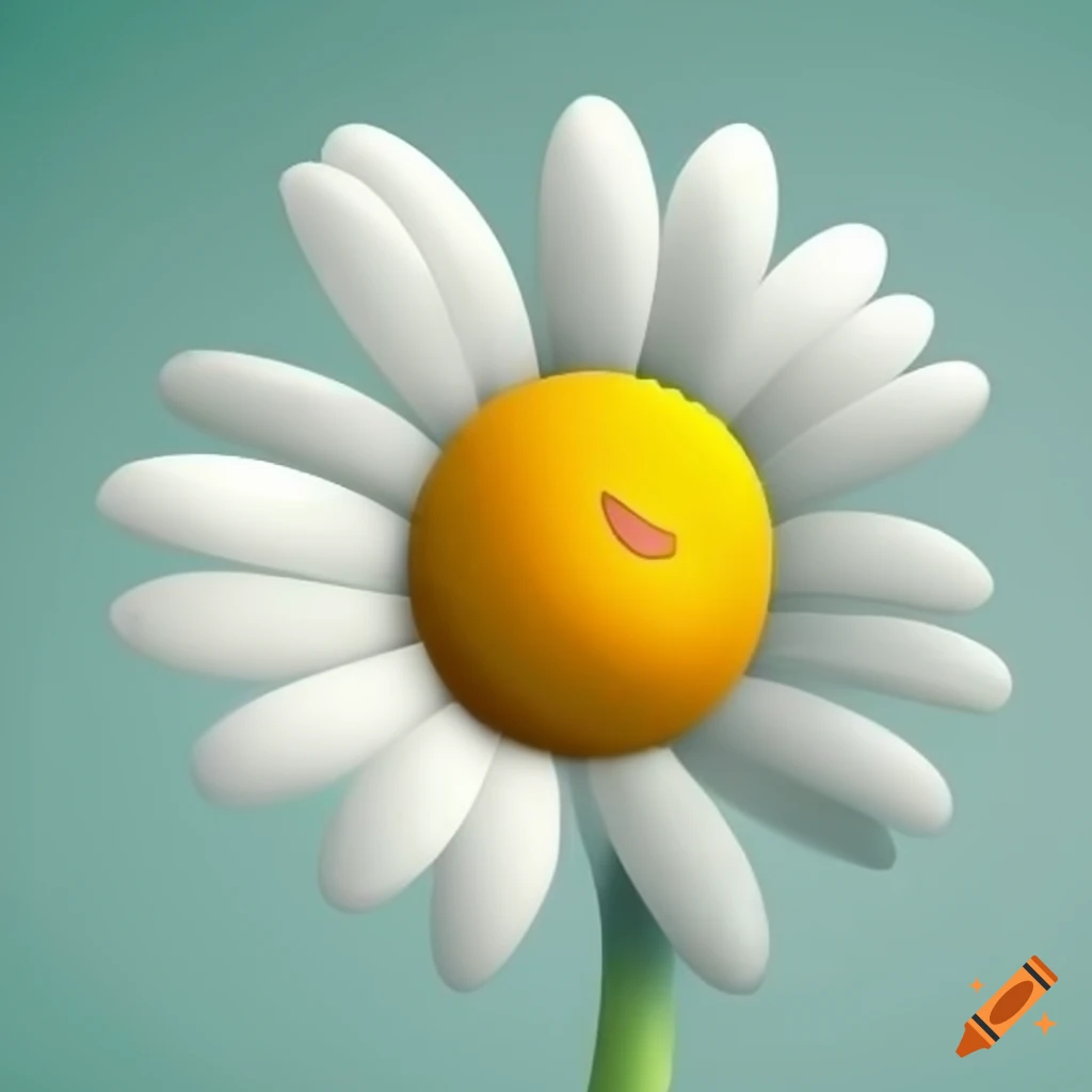 A cartoonish white daisy with a smiling face