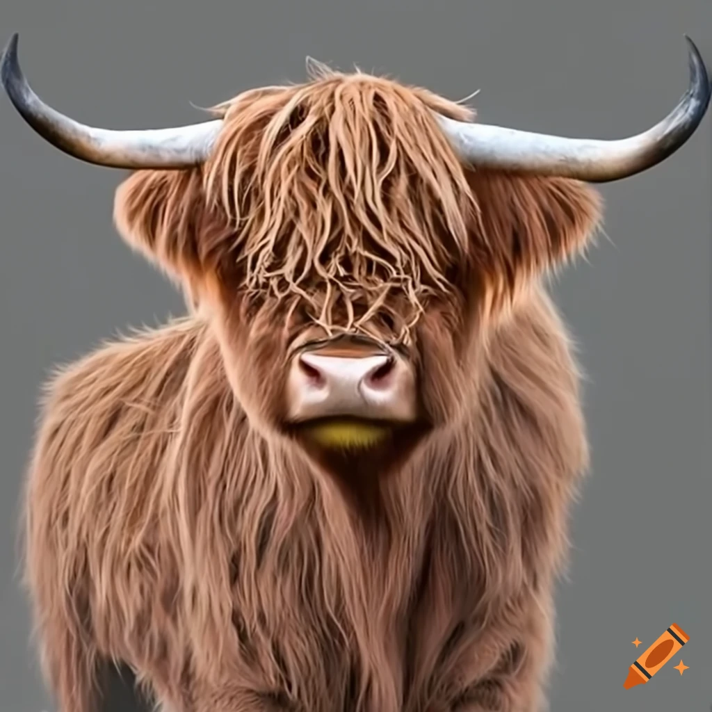 An adorable highland bull with fluffy fur on Craiyon