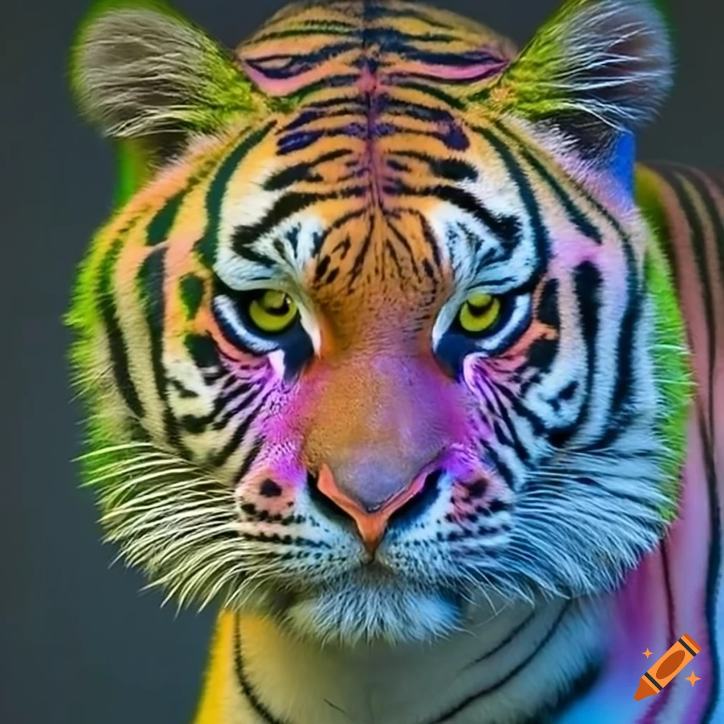 A rainbow colored tiger