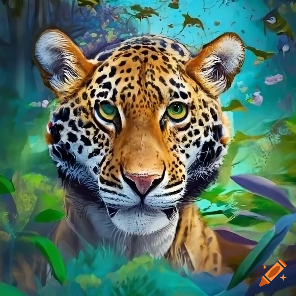 Vibrant and dynamic wildlife scene. This artwork would capture the ...