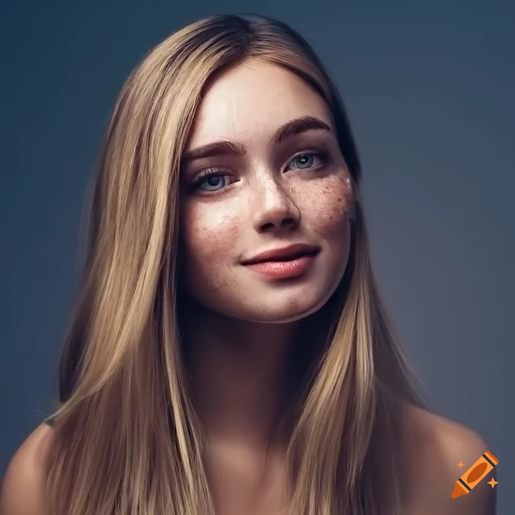 Beautiful Young Woman Delicate Freckles Shy Smile Indoors Shoulder